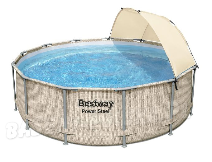 Basen ogrodowy z daszkiem stelażowy 396 x 107 cm Bestway 5614V rattan ...