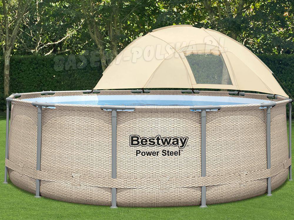 Basen ogrodowy z daszkiem stelażowy 396 x 107 cm Bestway 5614V rattan ...
