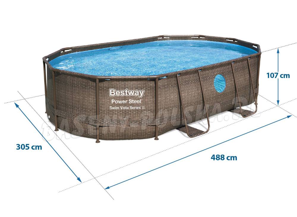 Basen ogrodowy z oknami 488 x 305 x 107cm owalny 56946 Rattan Bestway ...