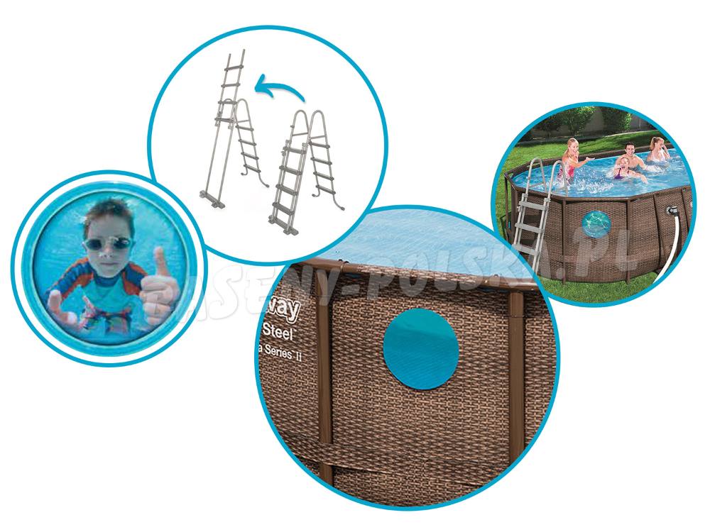 Basen ogrodowy z oknami owalny 56946 Rattan 488 x 305 x 107cm 18w1 ...