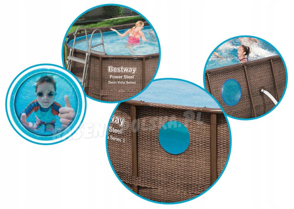 Basen owalny 427 x 250 x 100 cm z oknami rattan 18w1 Bestway 56714 ...